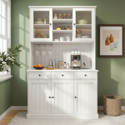BTM Tall Kitchen Cabinet, 120X40X191cm, White, Adjustable Shelves ...