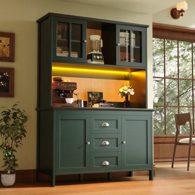 BTM Tall Sideboard with LED, 120X40X179cm, 4 Doors And 3 Drawers, Black ...