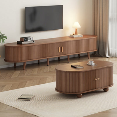 BTM TV cabinet and coffee table set with 2 drawers sliding doors MDF TV ...