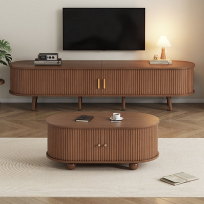 BTM TV cabinet and coffee table set with 2 drawers sliding doors MDF TV ...