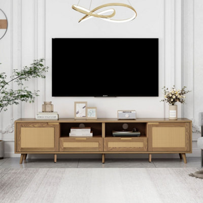 BTM TV Cabinet with Braided Plastic Rattan and Wooden Legs Console ...