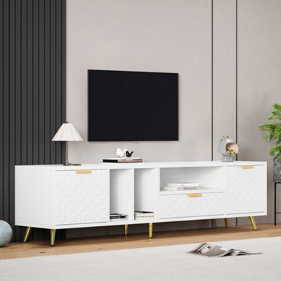 BTM TV stand for 80 TV with storage cabinet and open shelves embossed ...
