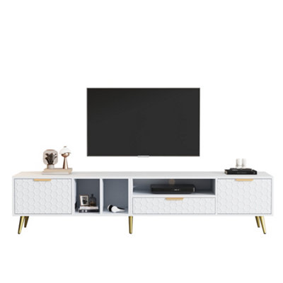 BTM TV stand for 80 TV with storage cabinet and open shelves embossed ...
