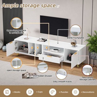 BTM TV stand for 80 TV with storage cabinet and open shelves embossed ...