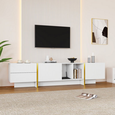 BTM TV stand for 85 TV with storage cabinet and open shelves embossed ...
