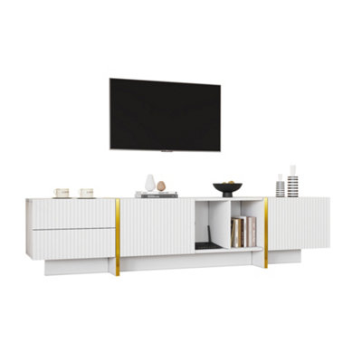 BTM TV stand for 85 TV with storage cabinet and open shelves embossed ...