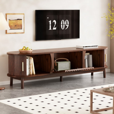 BTM TV Stand with Sliding Doors Oval TV Cabinet Storage Entertainment ...