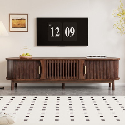 BTM TV Stand with Sliding Doors Oval TV Cabinet Storage Entertainment ...