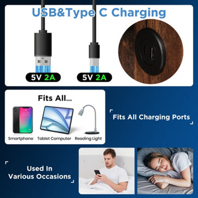 BTM Upholstered Double Bed 135x190 cm, Wireless USB Type-C Charging ...
