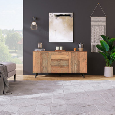 BTM Vintage Brown Sideboard TV Cabinet with 3 Drawers & Adjustable Shelves, Vertical Dresser for ...