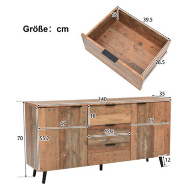 BTM Vintage Brown Sideboard TV Cabinet with 3 Drawers & Adjustable ...