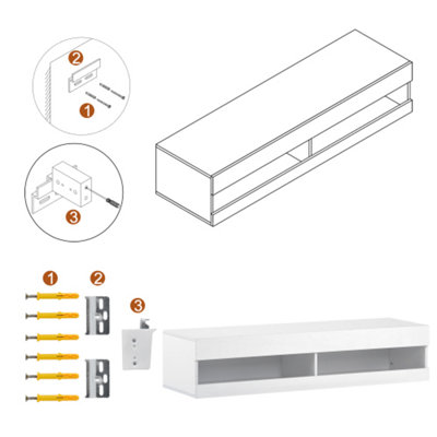 BTM Wallmounted TV stand with LED lights, floating entertainment center ...
