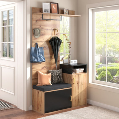 BTM Wardrobe Set with Shoe Cabinet Mirror Coat Hooks Wall Rack Upper ...
