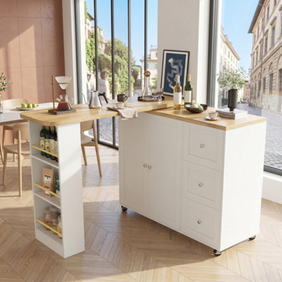 BTM White 360 Swivelling Dining Table Bar Table on Castors with 3 ...