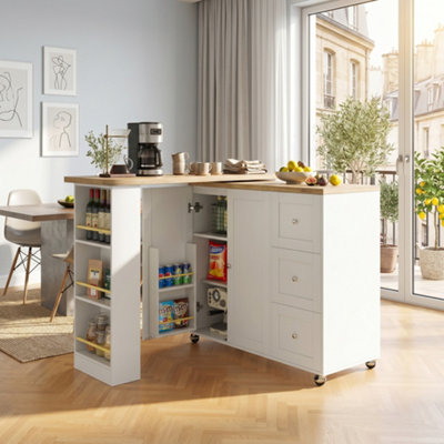 BTM White 360 Swivelling Dining Table Bar Table on Castors with 3 ...