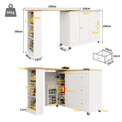 BTM White 360 Swivelling Dining Table Bar Table on Castors with 3 ...