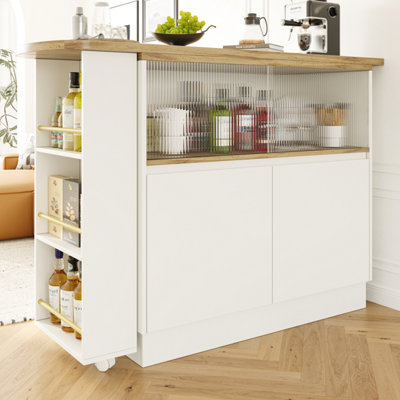 BTM White High Table 90x45x100cm 360 Swivel Sideboard with Sliding ...