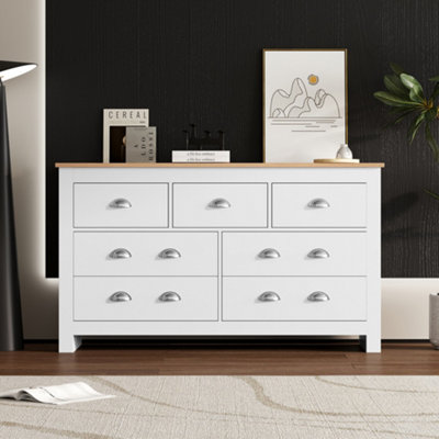 BTM White & Oak Sideboard Buffet Cabinet with 7 Drawers, for Living ...