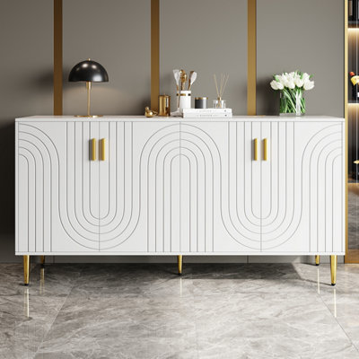 BTM White sideboard (152 X 40 X 75 cm) with unique wave design and ...