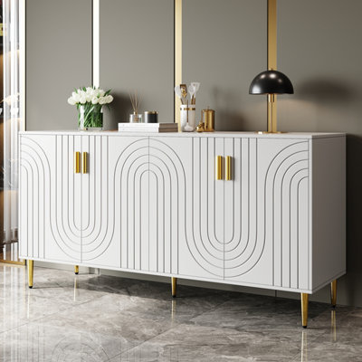 BTM White sideboard (152 X 40 X 75 cm) with unique wave design and ...