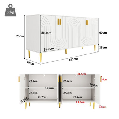 BTM White sideboard (152 X 40 X 75 cm) with unique wave design and ...