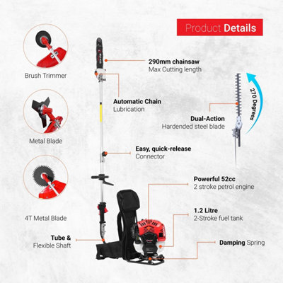 BU-KO 52cc Backpack Long Reach Petrol Strimmers, Brush Cutter, Hedge ...