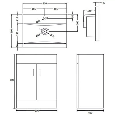 Bubly Bathrooms™600mm Vanity Unit and Close Coupled D-Shape WC Dual ...