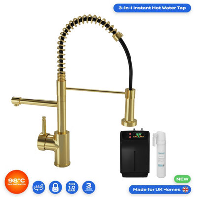 Bubly Bathrooms Brushed Brass 3-in-1 Instant Boiling Water Tap with ...