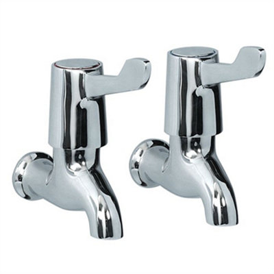 Bubly Bathrooms Chrome Kitchen Sink Lever Bib Taps 1/4 Turn Hot & Cold