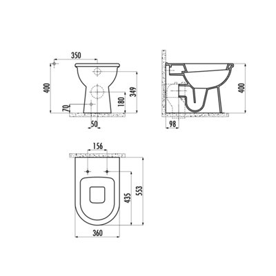 Bubly Bathrooms™ D Shape Back to Wall Toilet with 500mm WC Unit & Side ...