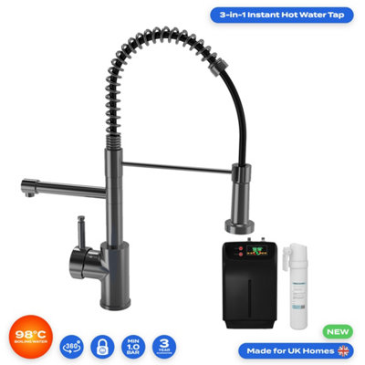 Bubly Bathrooms Gunmetal 3-in-1 Instant Boiling Water Kitchen Tap with ...