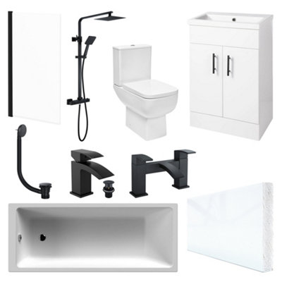 Bubly Bathrooms Modern Bathroom Suite 1700x700 Bath & Vanity Unit, Matt ...