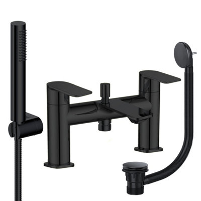 Bubly Bathrooms Modern Matt Black Blade Bath Shower Mixer Tap with Bath ...