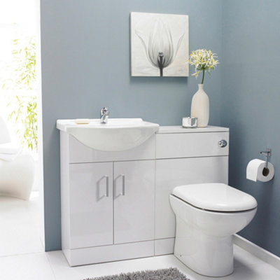 Bubly Bathrooms™ Saturn 1050mm Gloss White Combined Vanity Unit & WC ...