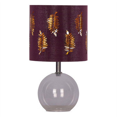 Buck - Clear Glass Globe Table Lamp with Burgundy Fern Shade