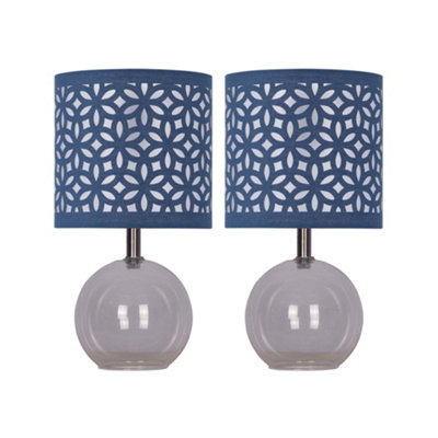 Buck - Clear Glass Table Lamp with Navy Blue Laser Cut Shade