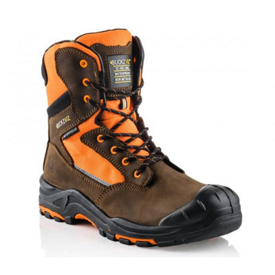 Buckbootz BUCKZVIZ High Leg Waterproof Safety Work Boots Orange/Brown ...