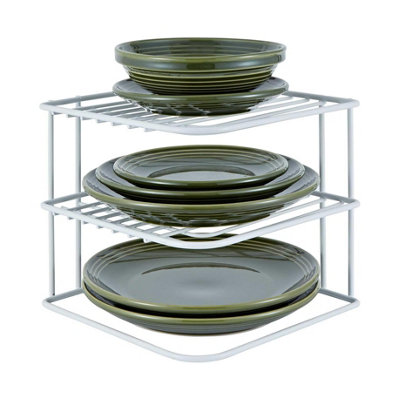 Buckingham 3-Tier White Corner Plate Rack Cupboard Shelf Organizer ...