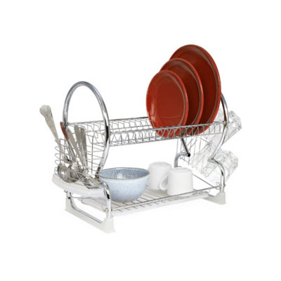 Buckingham Deluxe 2 Tier Dish Drainer Chrome Plated Kitchen Organizer ...