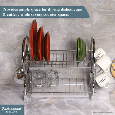 Buckingham Deluxe 2 Tier Dish Drainer Chrome Plated Kitchen Organizer ...