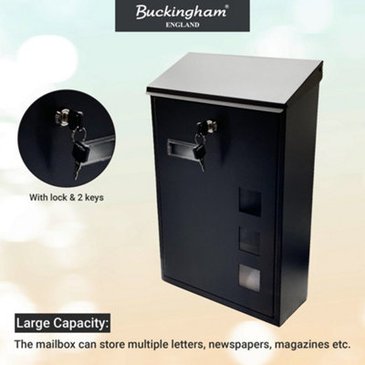 Buckingham Letter Box Wall Mounted Large Steel Lockable Mail Post Box ...