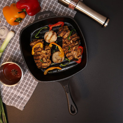 Buckingham Pre-Seasoned Cast Iron Square Grill Skillet Pan 26 cm