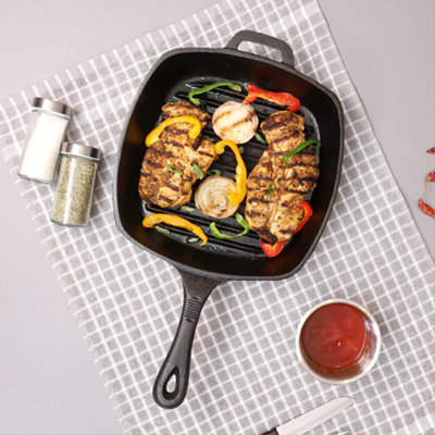 Buckingham Pre-Seasoned Cast Iron Square Grill Skillet Pan 26 cm