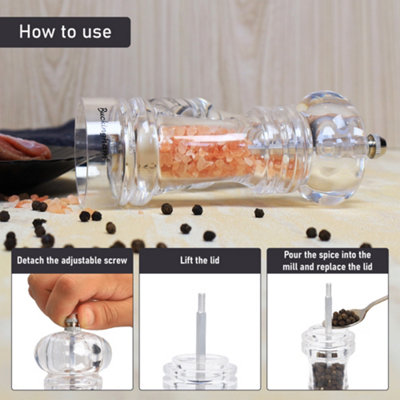 Buckingham Salt & Pepper Mill Set Clear Classic Acrylic Ceramic ...
