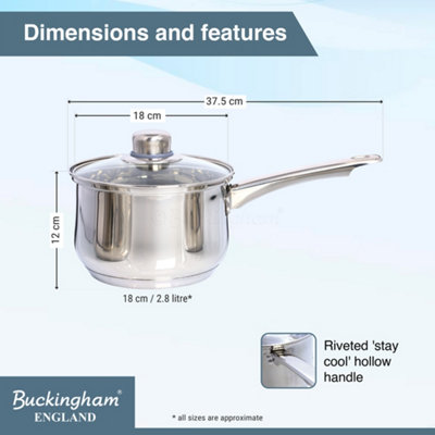 Buckingham Stainless Steel Deep Saucepan with Glass Lid 18 cm