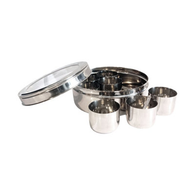 Buckingham Stainless Steel Massala Dabba set , 7 cups + 1 Spoon , 20.5 ...