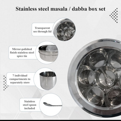 Buckingham Stainless Steel Massala Dabba set , 7 cups + 1 Spoon , 20.5 ...