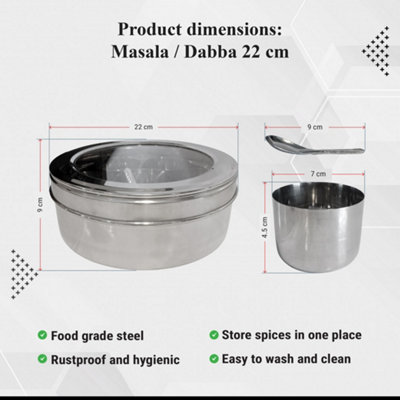 Buckingham Stainless Steel Massala Dabba set , 7 cups + 1 Spoon , 22.5 ...