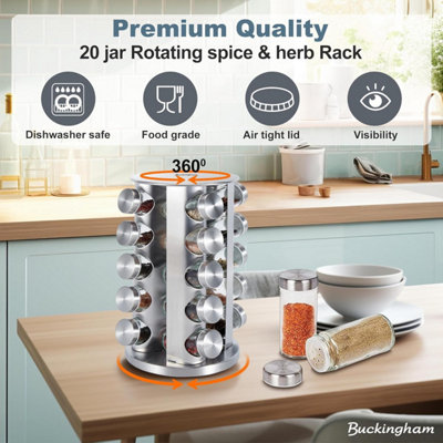 Buckingham Stainless Steel Rotating Spice Rack with 20 Jars Space ...