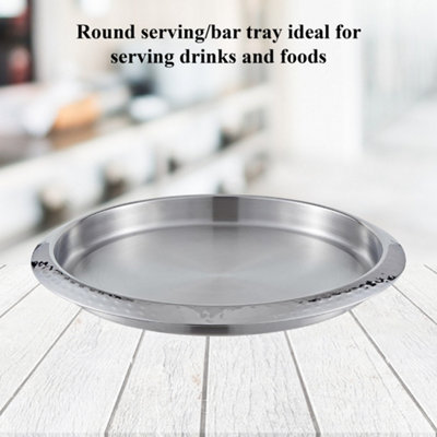 BUCKINGHAM STAINLESS STEEL ROUND SERVING / BAR TRAY 35 CM , HAMMERED ...